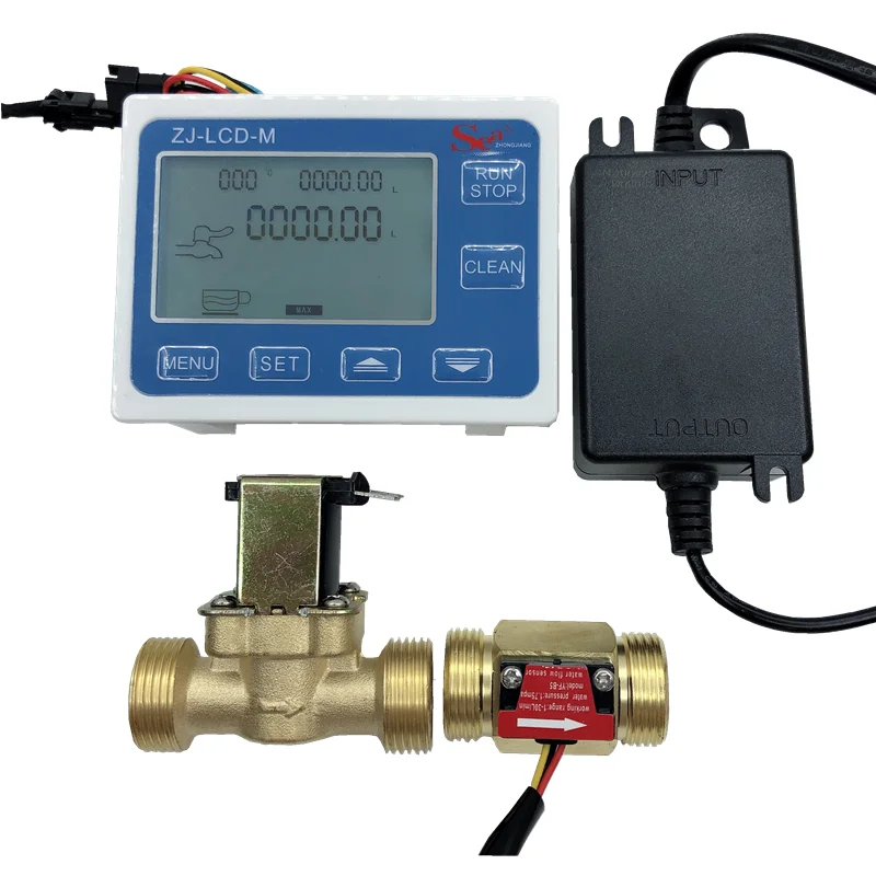 Zj-lcd-m Flow Meter Controller With 3/4" Valve +turbine Flow Sensor 3/4 ...