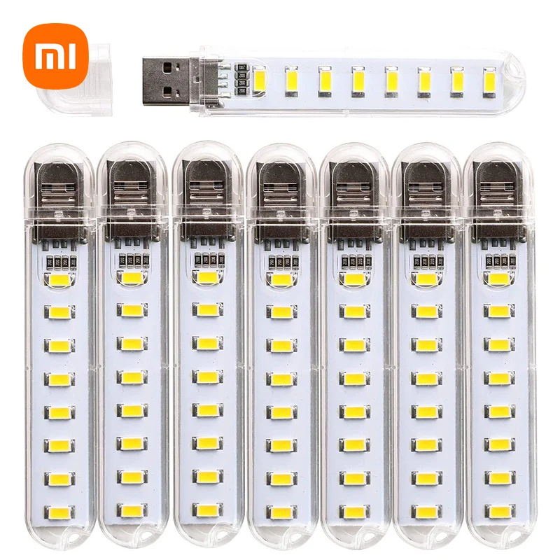 Xiaomi usb recarregável lâmpada mini portátil 3/8led livro luz 5v potência 3000k 7000k luz da ...