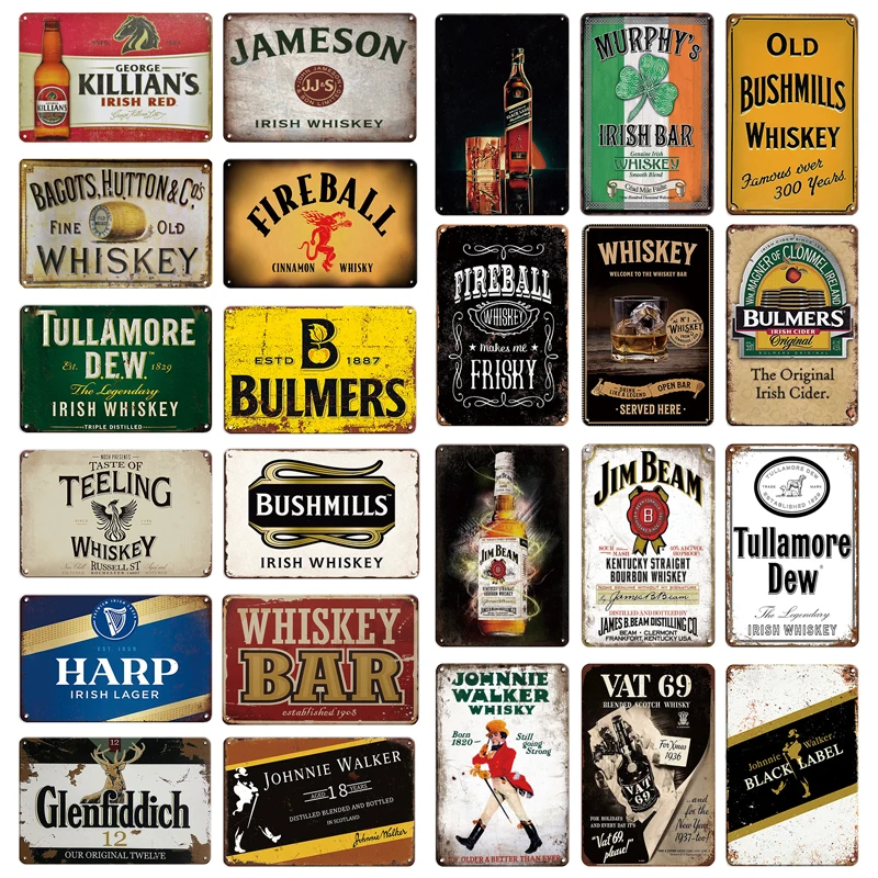 Whisky Plaque Metal Vintage Signs Metal Sign Jameson Logo Tin Sign ...