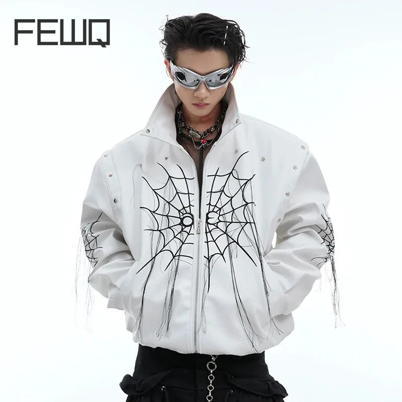 FEWQ-Niche-Tassel-Design-Motorcycle-PU-Leather-Jacket-Metal-Rivet-Punk ...
