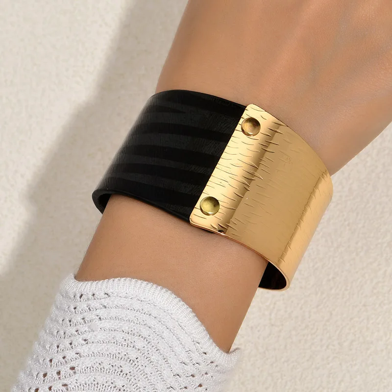 Luxury-exaggerated-asymmetric-leather-open-bracelet-Women-s-wide-cuff ...