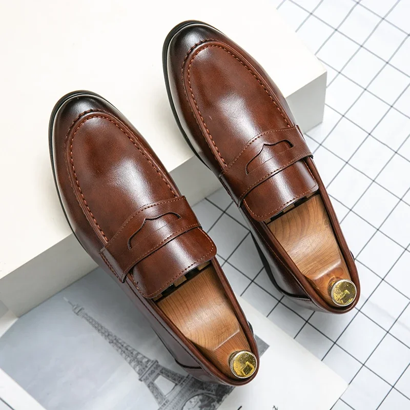 Mocassins-de-couro-com-slip-on-masculino-sapatos-casuais-formais-de-neg ...