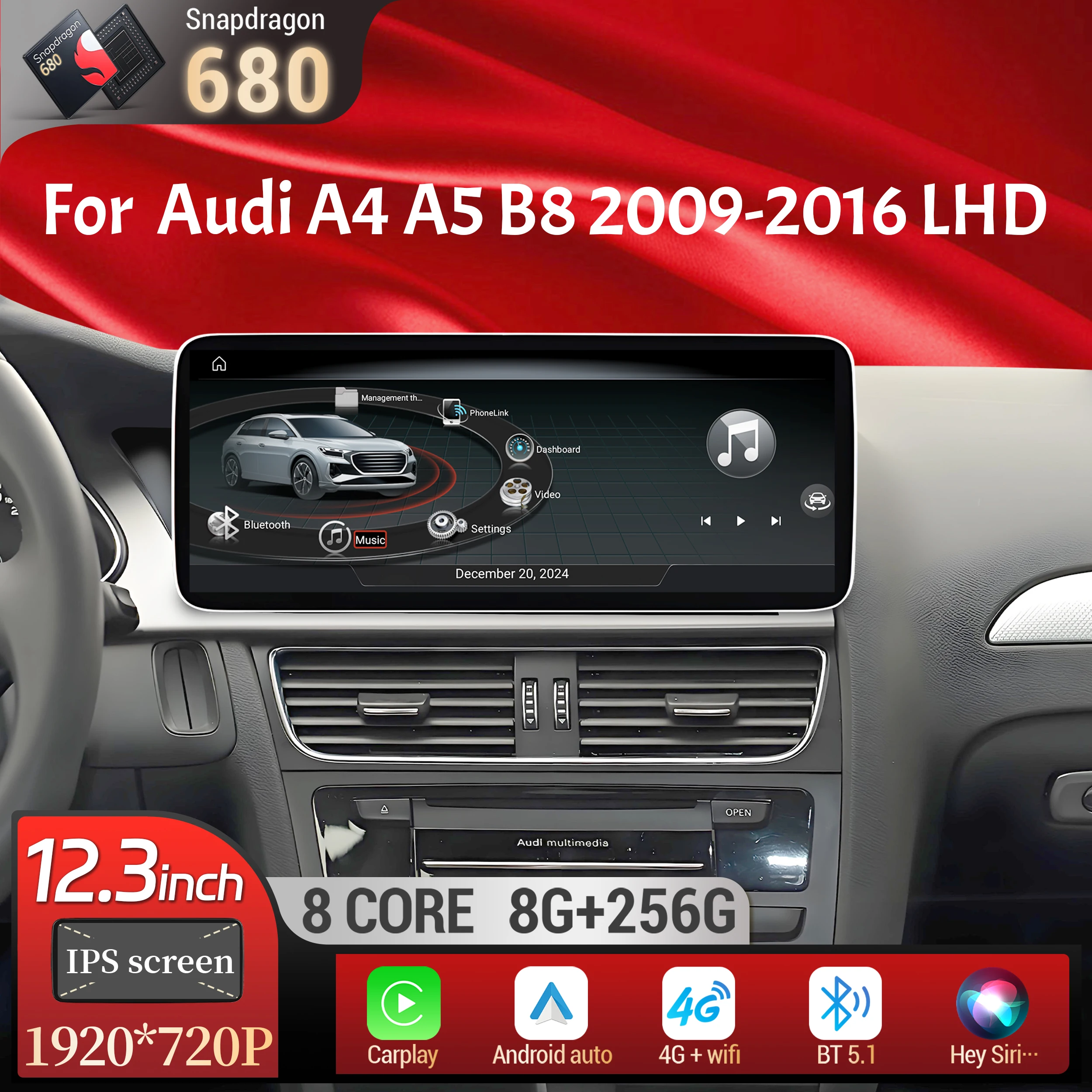 12.3 inch Left Hand Drive Android 14 Car Radio For Audi A4 A5 B8 2009 ...