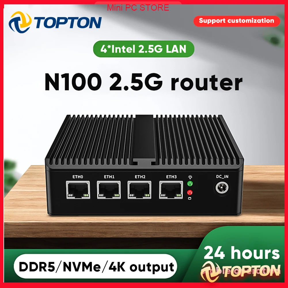 4x 2.5G i226 i225 LAN 12th Gen Fanless Mini PC Intel N100 N5105 Soft Router Firewall NVMe ...