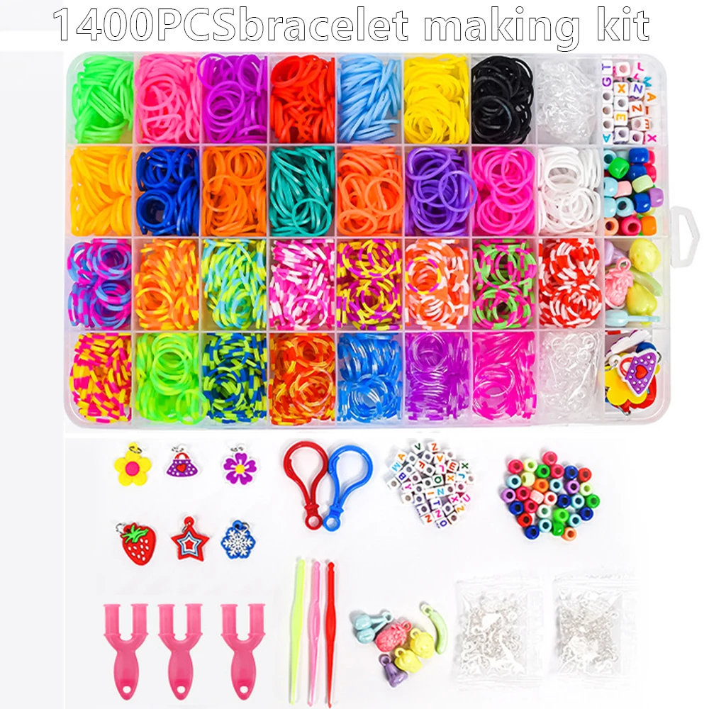 1400PCS Colorful Loom Bands Set DIY Rainbow Bracelet Making Kit ...