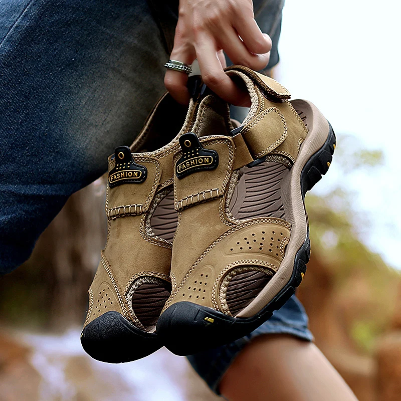 Sandalias-de-cuero-de-vaca-para-hombre-zapatos-de-escalada-de-playa-al ...