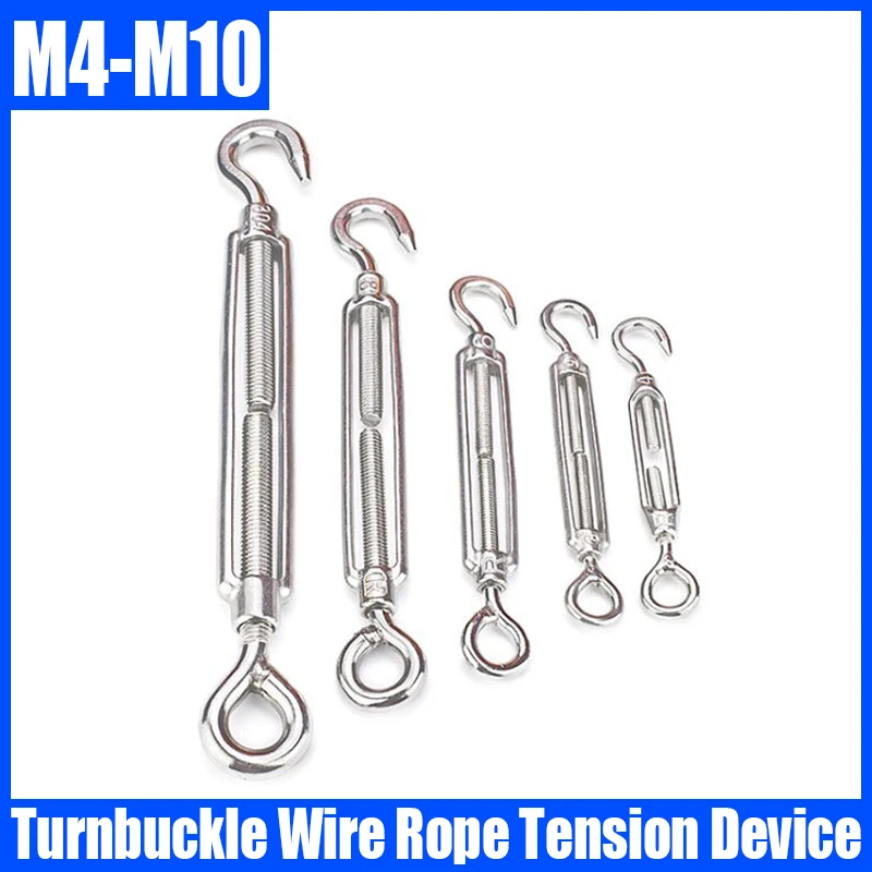 1PCS-M4-M10-304-Stainless-Steel-Hook-Eye-Turnbuckle-Wire-Rope-Tension ...