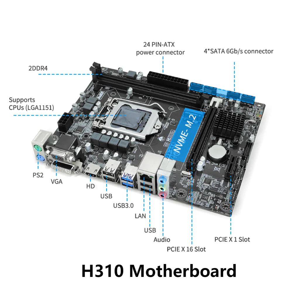 H310-Computer-Motherboard-Micro-ATX-32GB-LGA1151-DDR4-2666-2400-2133 ...