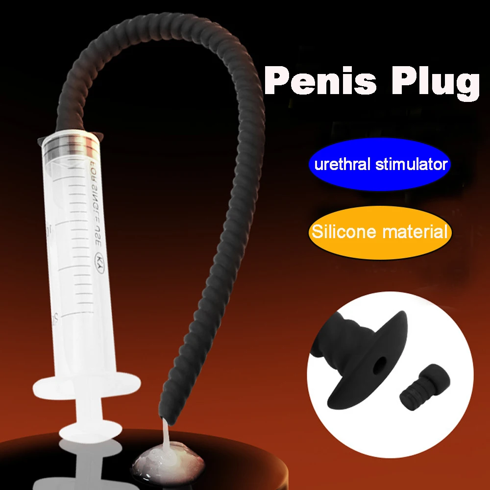 Silicone-Penis-Plug-Uretal-Dilator-Ejaculator-Sounding-Syringe-Catheter ...