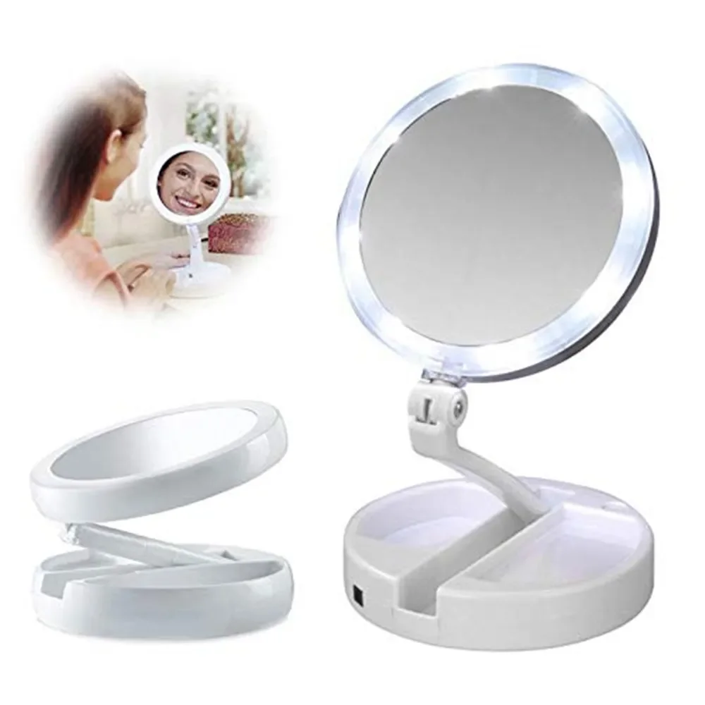 LED-Light-Folding-Makeup-Mirror-Portable-Rotating-10x-Magnifying-Up ...