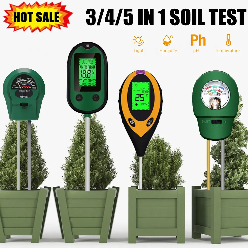 5 In 1 Digital Soil Tester Soil PH Monitor Temperature Moisture Meter ...