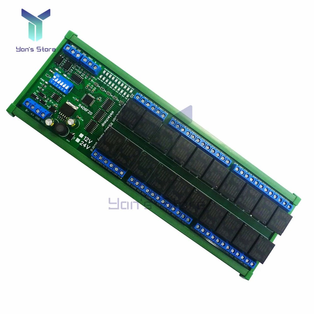 20 kanal RS485 Digital Analog Schalter IO DIN Schiene Relais Modul Modbus Rtu Relais RS485 plc ...