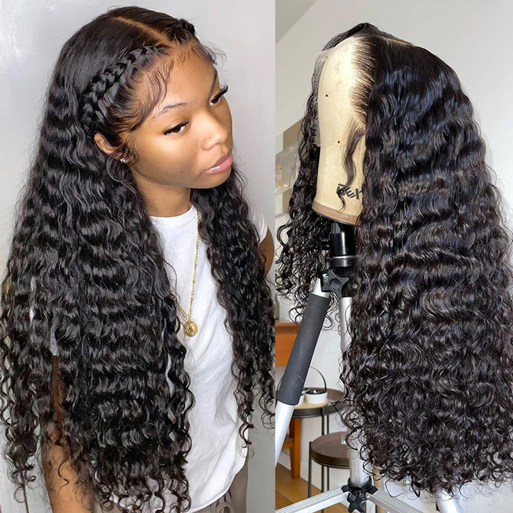 30 Inch Deep Wave Frontal Wig HD Transparent Lace Front Human Hair Wigs ...