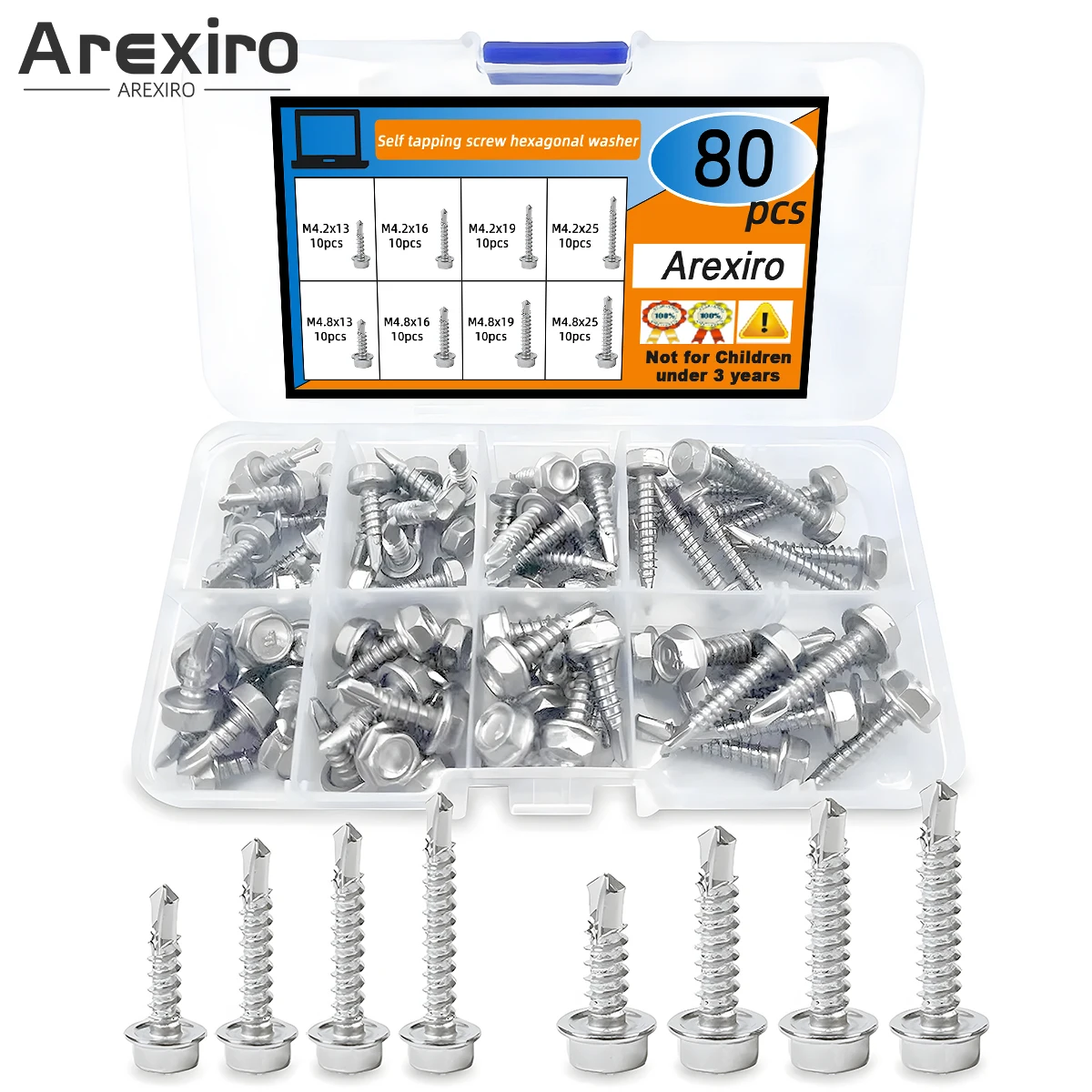 80PCS Tapping Screw Outer Hexagon Washer Head 410 Stainless Steel Plate ...