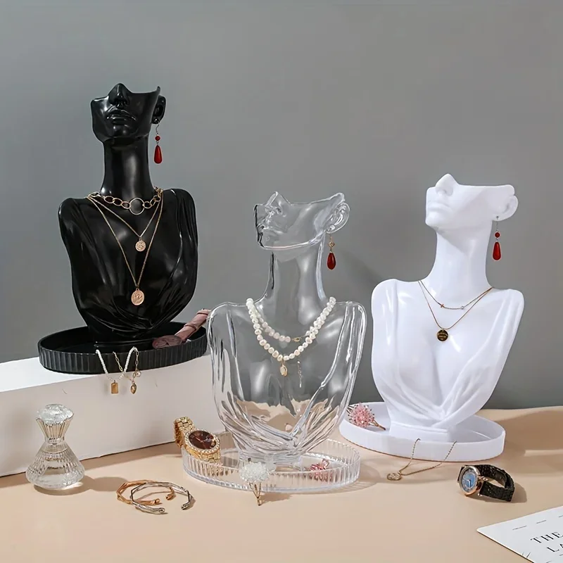 1pc Plastic Jewelry Display Stand With Tray For Necklaces And Earrings ...