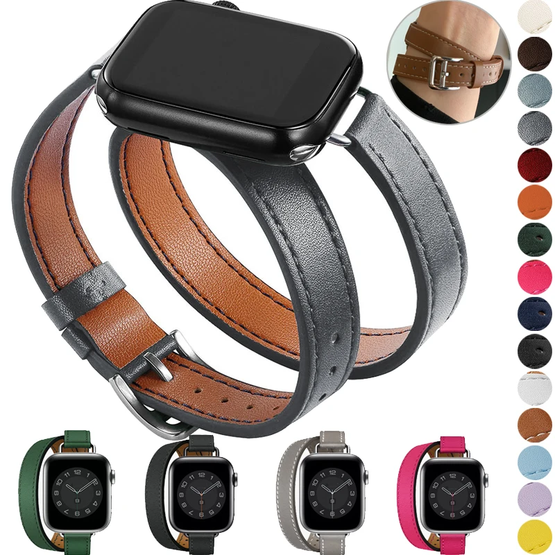 Double-Tour-leather-Strap-For-Apple-Watch-ultra-band-49mm-45mm-42mm ...