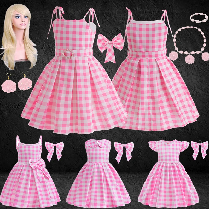 Movie Berbi Dress for Girls Pink Plaid Barbi Cosplay Kids Princess ...