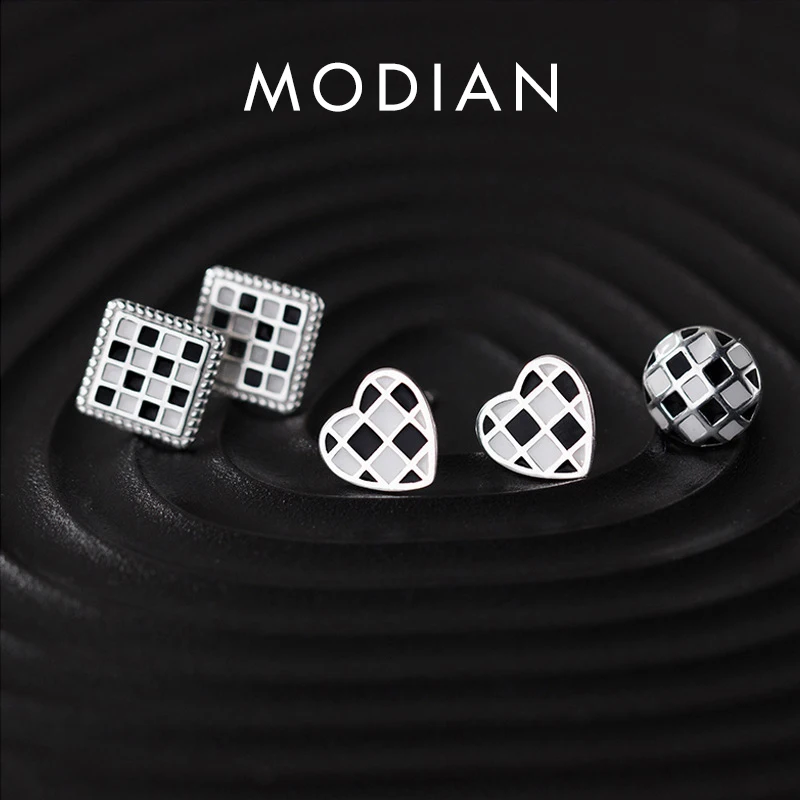 Modian Real 925 Sterling Silver Minimalist Black And White Hearts ...