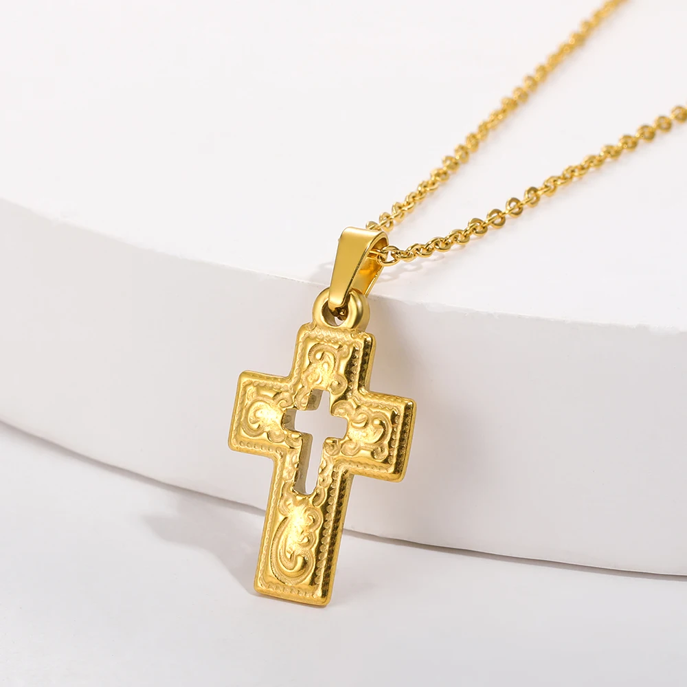 Vintage-Stainless-Steel-Hollow-Cross-Necklace-Pendant-Men-s-Christian ...