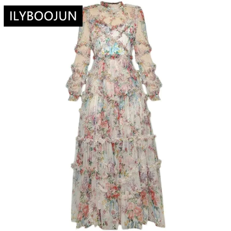 Lace-Lantern-Sleeve-Mesh-Print-Cascading-Ruffle-Vacation-Ball-Gown ...