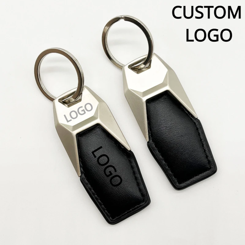 Customized-Logo-Metal-Leather-Keychain-Laser-Engrave-Black-Keyring-for ...