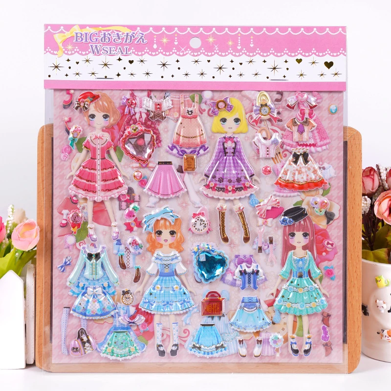 Kawaii Dress Up Stickers Large Size Double Layers Girls 3D Puffy ...