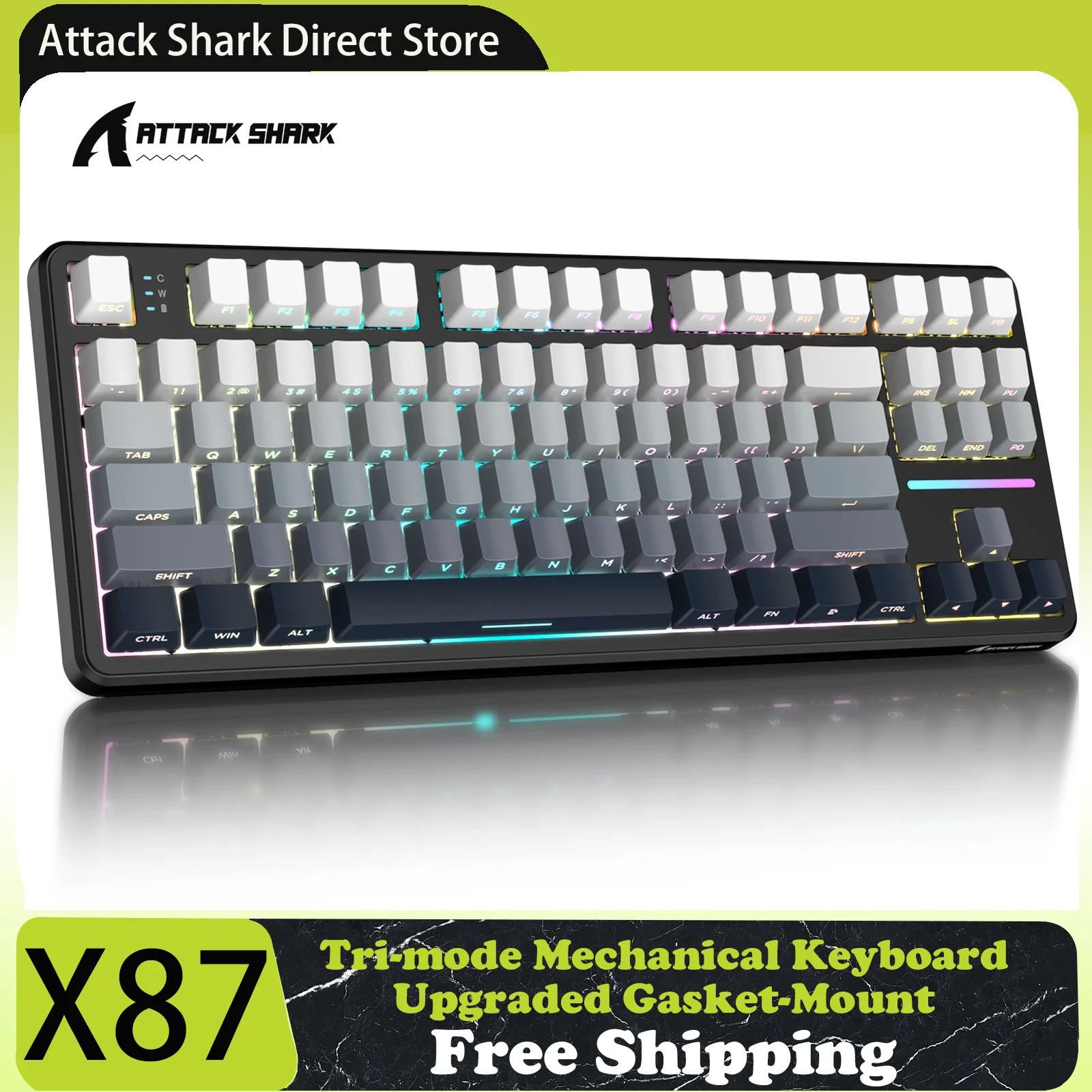 Teclado mecânico com junta tri-mode Attack Shark X87, layout ANSI de 87 ...