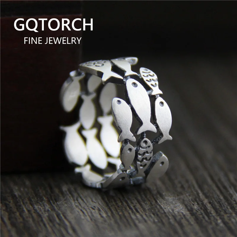 Three-Rows-Hollow-Swimming-Fish-Ring-Animal-Guaranteed-925-Sterling ...
