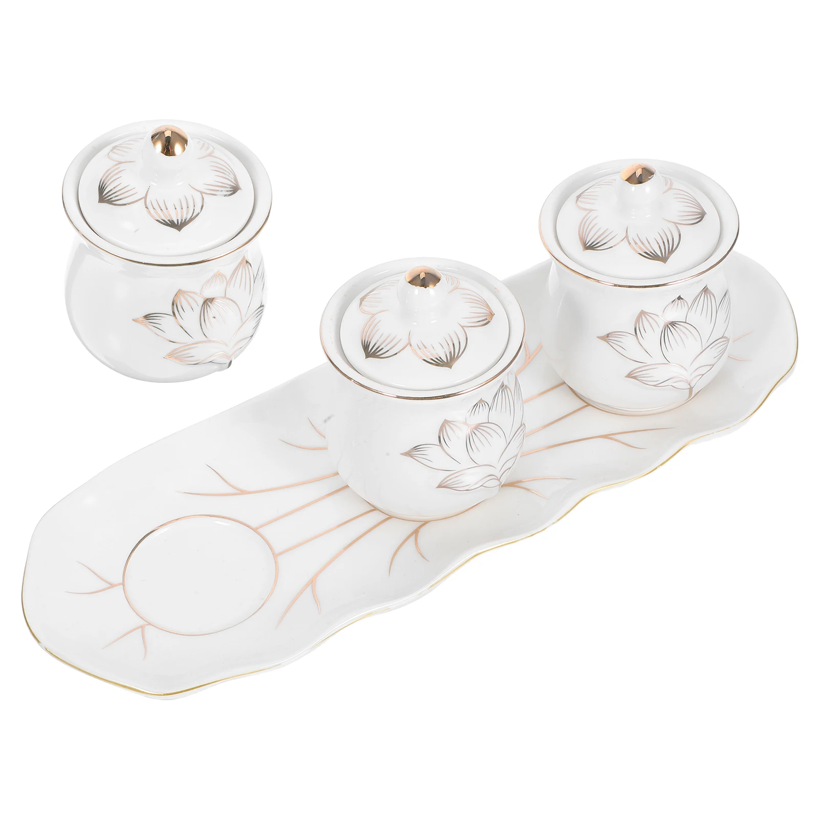 3pcs Ceramic Cups With Lid And tray, Lotus Flower Offering Cup For ...