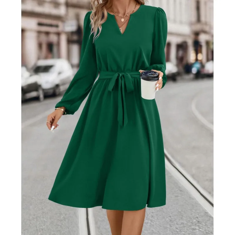 Senhora-vestido-verde-casual-pul-ver-midi-vestido-coreano-roupas ...