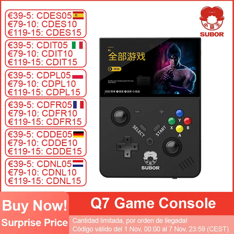 SUBOR Q7 Game Console, 4.3 Inch IPS Screen, 25 Simulator, Built-in ...