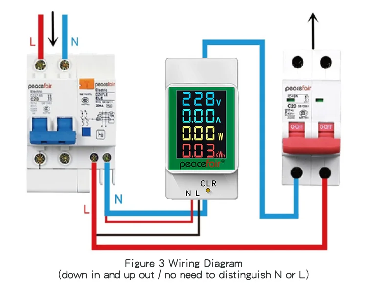 4IN1 Din Rail AC Monitor AC50-300V 100A Voltage Current Watt KWH Power ...