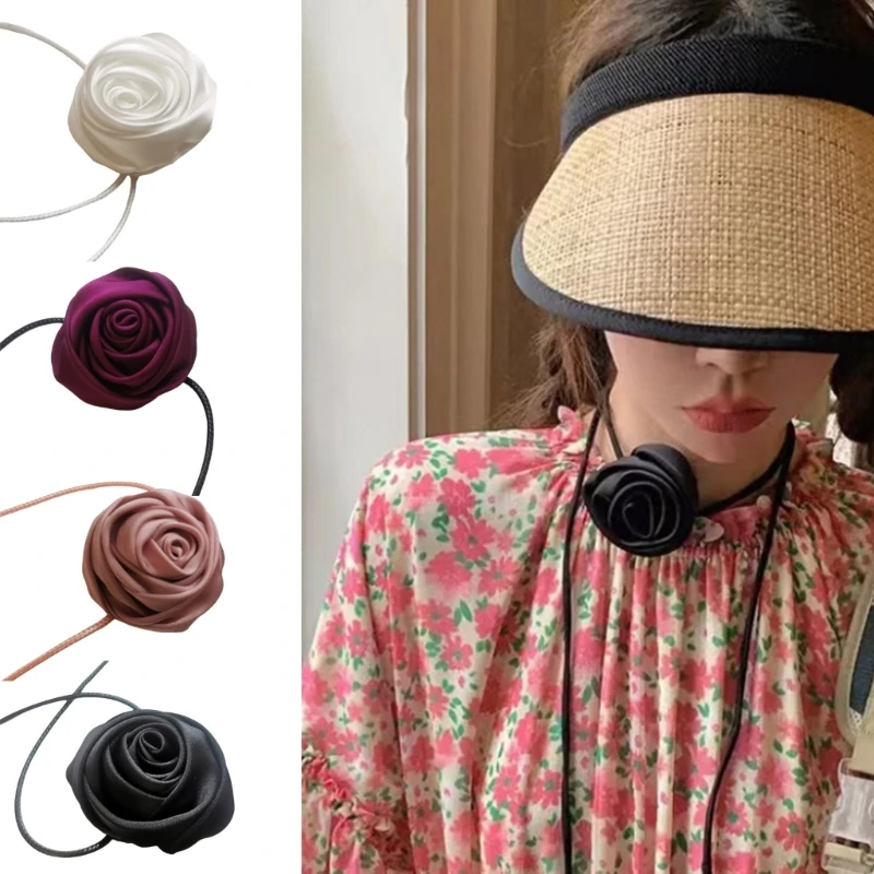 Goth-Cloth-Big-Rose-Pendant-Choker-Wax-Rope-Necklace-for-Women-Elegant ...