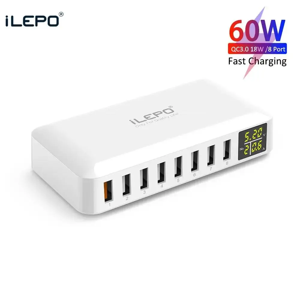 ILEPO-60W-8-Port-USB-Fast-Charger-3-0-QC-Fast-Charging-Quick-Charge-LED ...