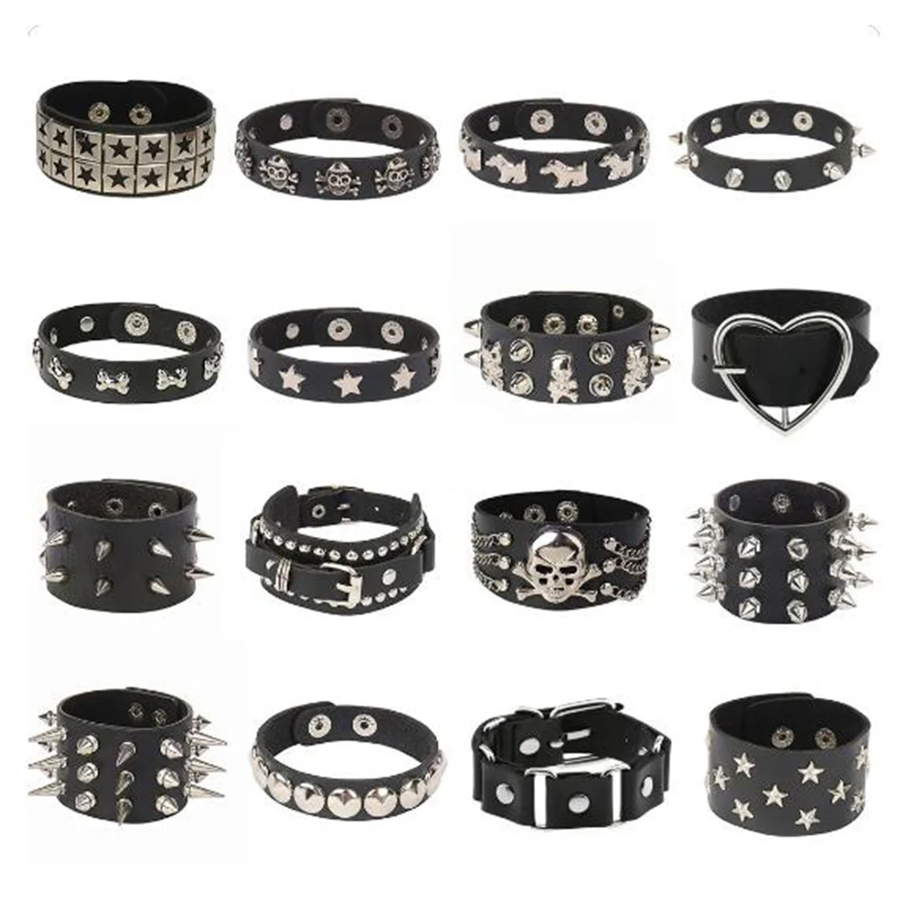 Fashion-Star-Skull-Spike-Bracelet-Punk-Rock-Heart-Bracelet-Black ...