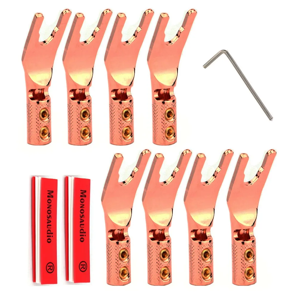 8Pieces-Pure-Copper-Rhodium-Plated-Y-Spade-Connector-Plug-Fork ...