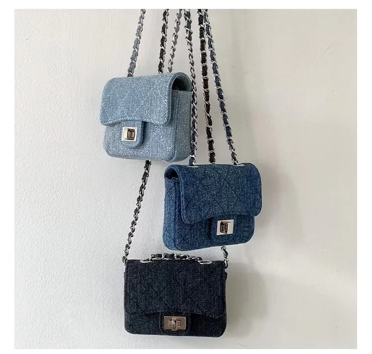 Casual-Solid-Color-Chain-Bag-Embroidery-Thread-Denim-Handbag-Horizontal ...