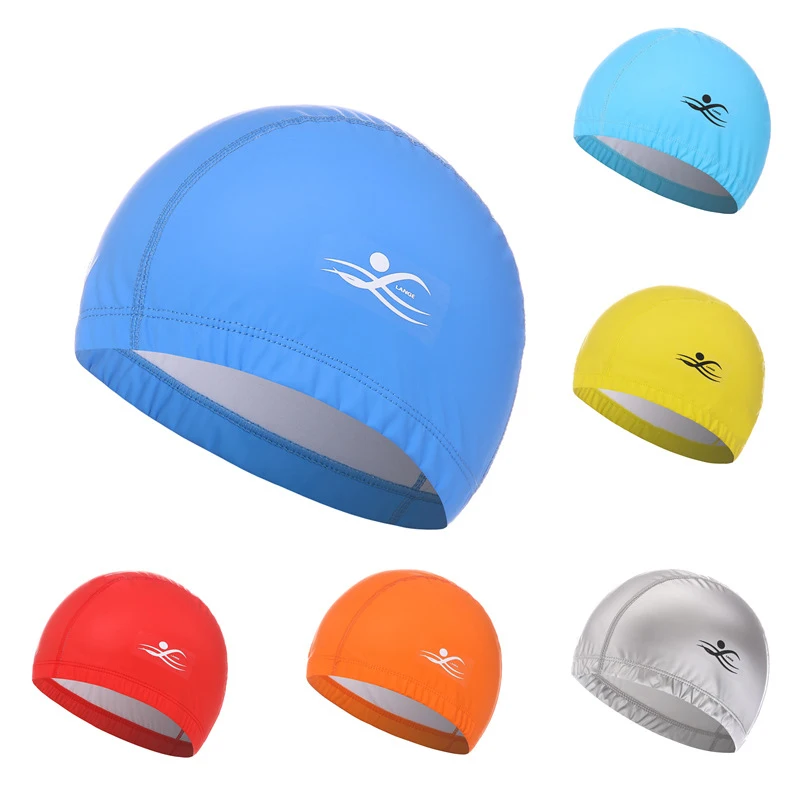 Swimming-Cap-Adult-PU-Waterproof-Swim-Pool-Cap-Solid-Color-Elastic ...