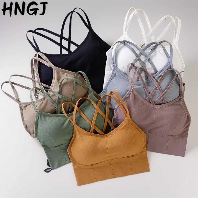 Women Tops Back Cross Strap Tank Top Push Up Running Sports Bra ...