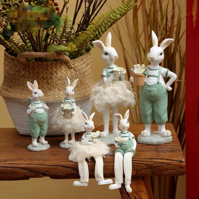 2Pcs Warm couple rabbits ornament white lace skirt Easter bunny table ...