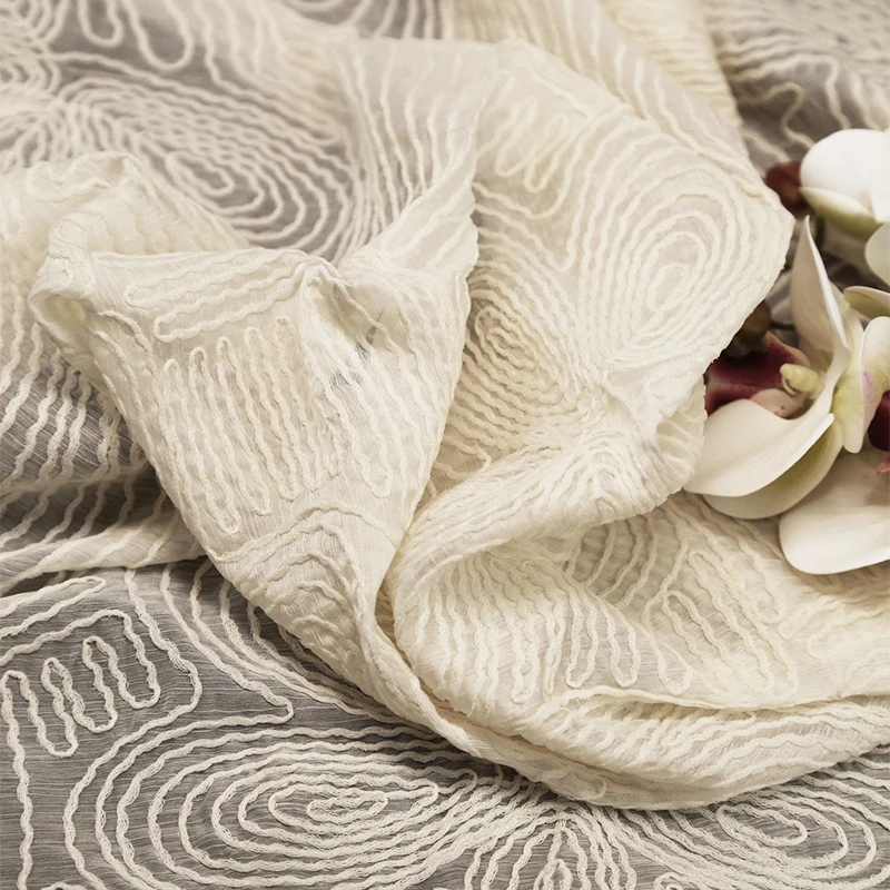 Line-Texture-Floral-Embroidery-Fabric-Semi-transparent-Chiffon-Crinkle ...