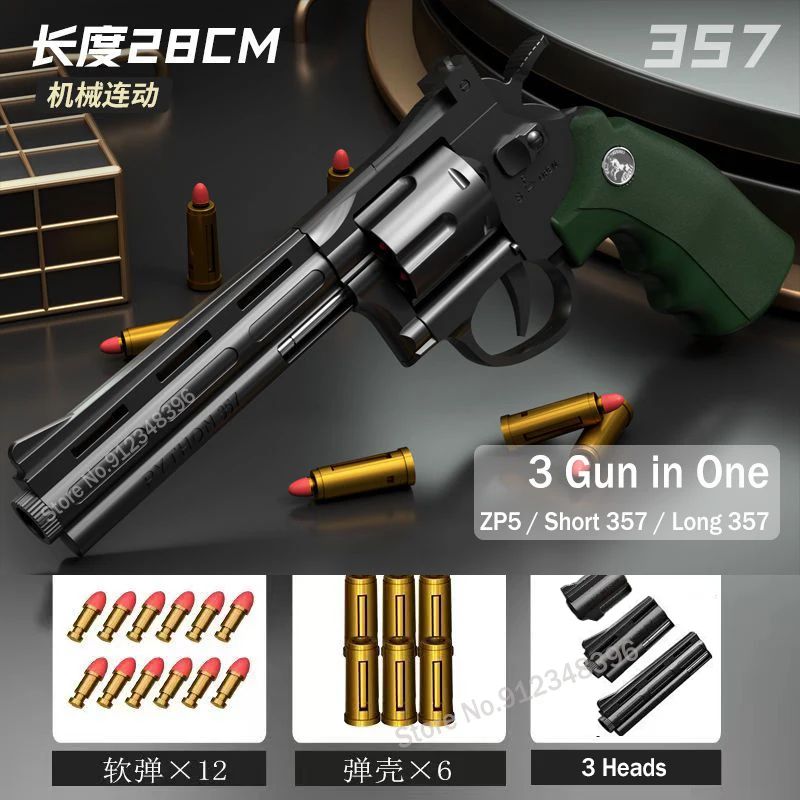 Automatic Burst Zp5 357 Revolver 3 Spearhead Soft Dart Bullet Gun Launcher Toys Weapon Pistol ...