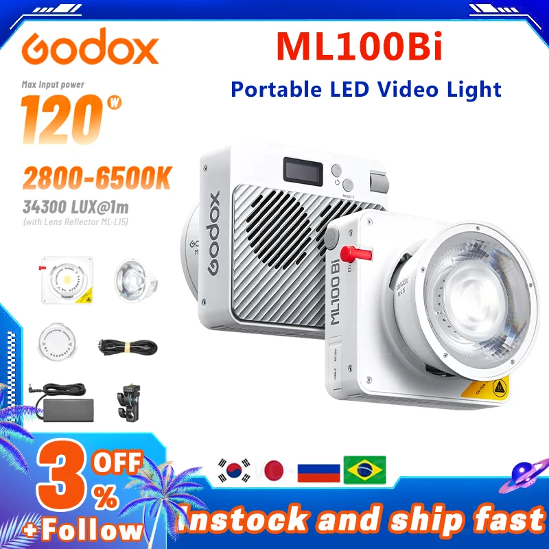 Godox-ML100Bi-Bi-Color-Portable-LED-Light-120W-Onboard-App-Control ...