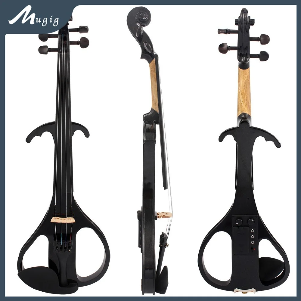 Full-Size-Violin-Fiddle-Solidwood-Black-Silent-4-4-Violin-Metallic ...