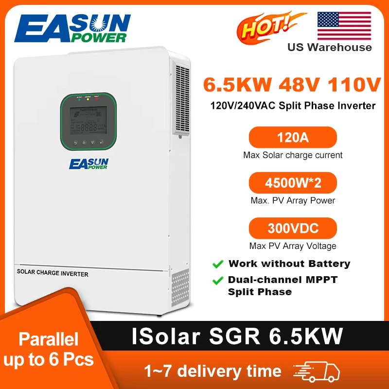 EASUN POWER 6.5KW Split Phase Inverter 110V Hybrid Inverter 48V 150A ...