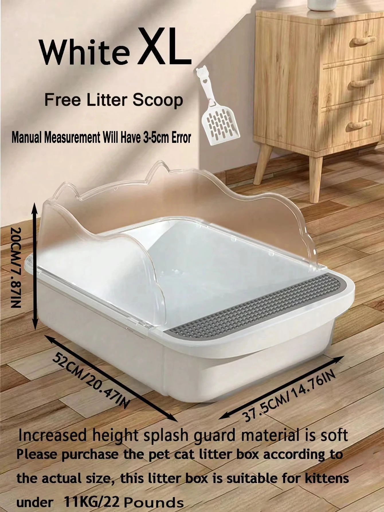 1pc white semi-enclosed splash-proof portable cat litter box cat litter ...
