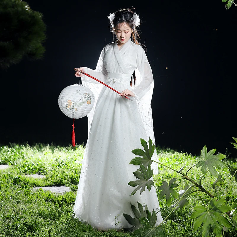 Elegant-White-Hanfu-Dress-Folk-Dance-Costume-Chinese-Traditional ...
