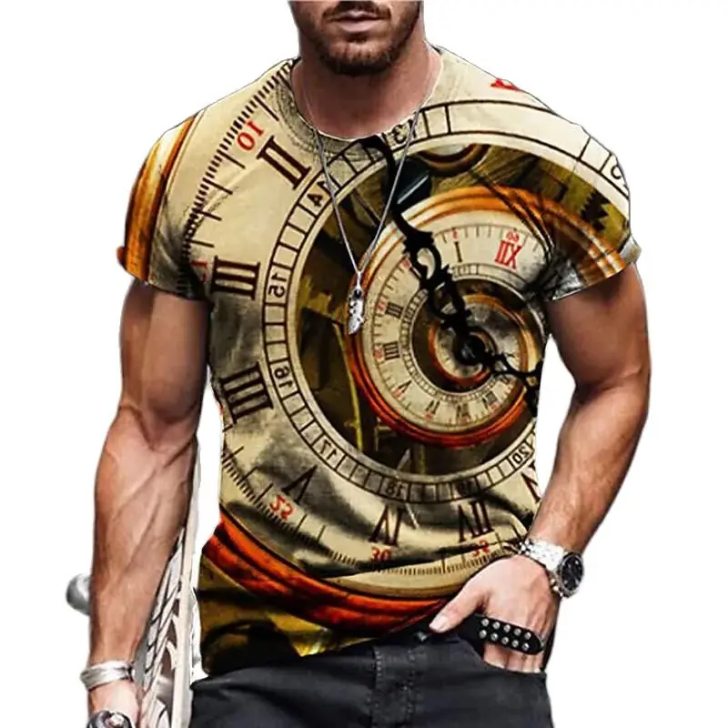 3D-T-Shirt-For-Men-Rotating-Clock-O-Neck-Short-Sleeve-Tops-Abstract ...