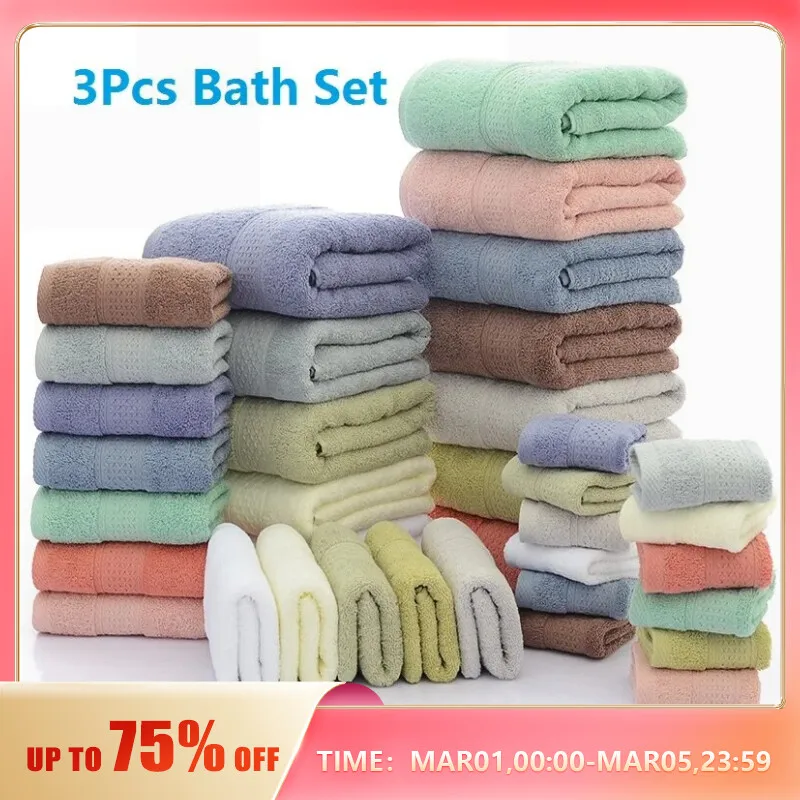 Set-of-3-100-Cotton-Towel-Set-Soft-Comfortable-2pcs-Face-Towel-35x75cm ...