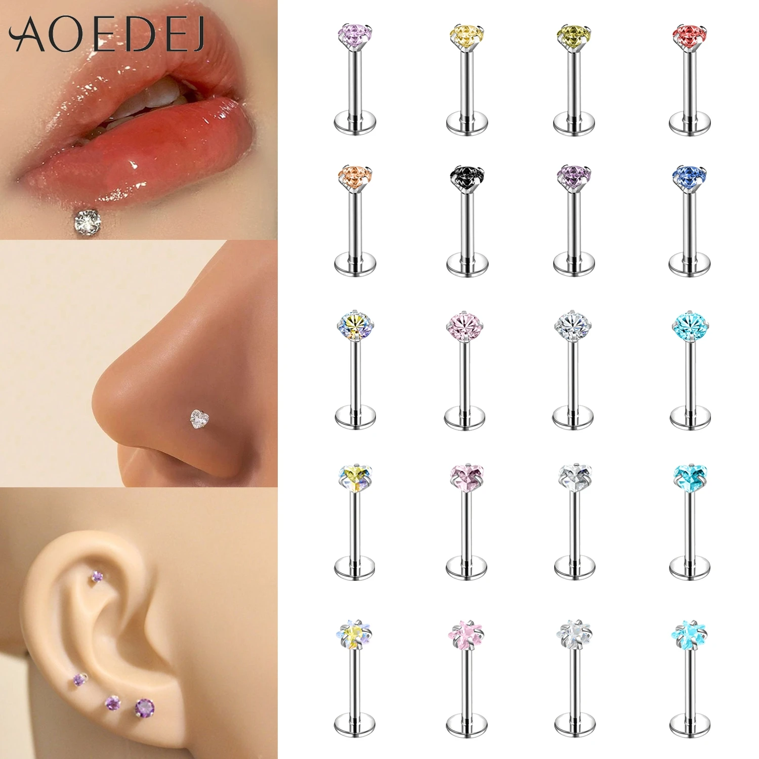 AOEDEJ-6pcs-lot-16-18-20G-Stainless-Steel-Lip-Labret-Stud-Colorful-CZ ...